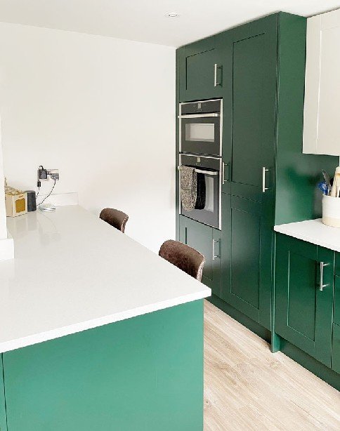 Sheraton fitted Kitchen with Green and Limestone colour combination