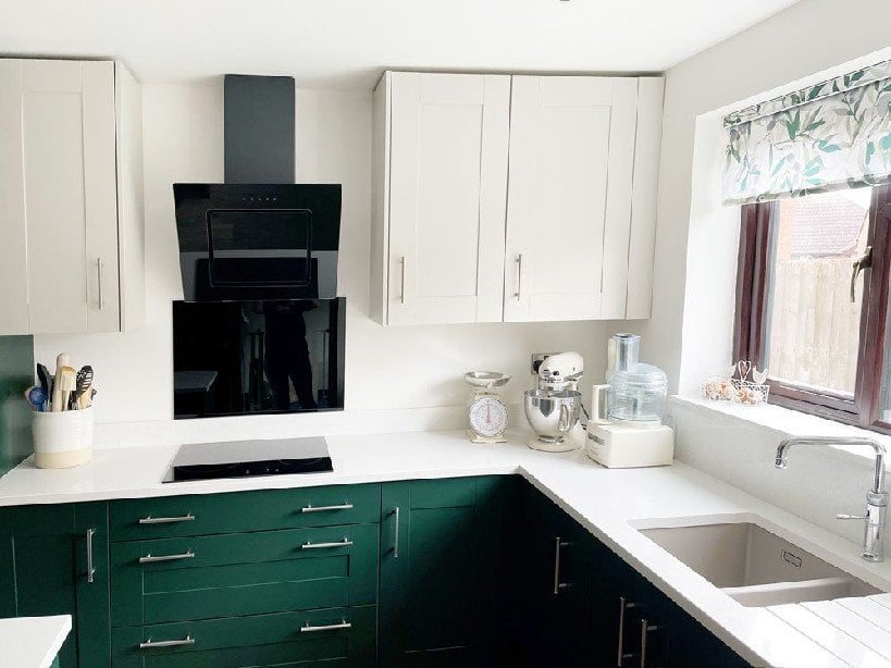 Sheraton fitted Kitchen with Green and Limestone colour combination